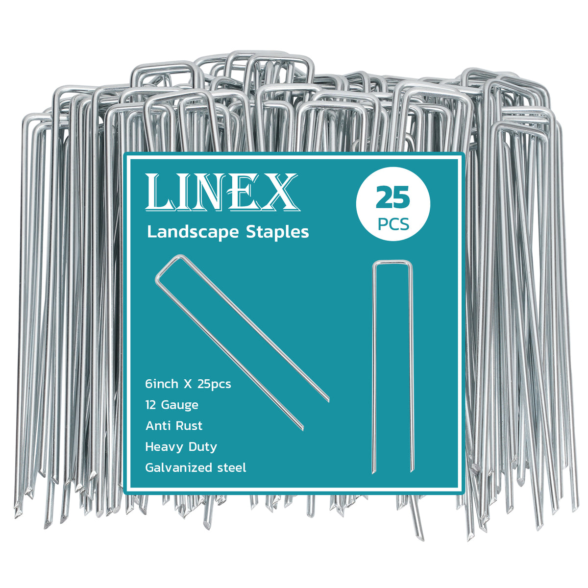 LINEX Landscape Staples 6 Inch 25 Pack, Anti-Rust Garden Staples Stake ...